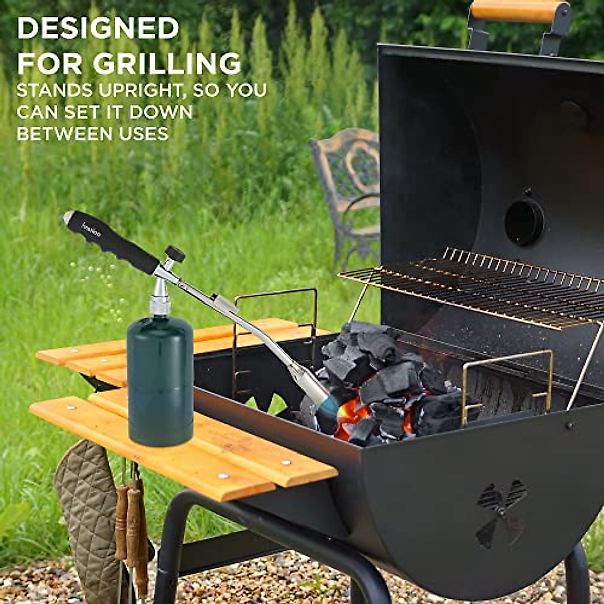Ivation Charcoal Starter, Propane Charcoal Lighter, Quickly & Easily Ignite BBQ Grill, Smoker, Fireplace & Burn Weed, Torch Fire Starter with Button Ignition, Adjustable Flame, Tank Not Included