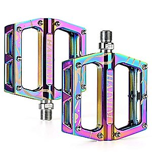 HAIMIM Road Bike Pedals 9/16 Sealed Bearing Mountain Bicycle Flat Pedals Lightweight Aluminum Alloy Wide Platform Cycling Pedal for BMX/MTB -Universal Lightweight Aluminum Alloy Platform Pedal