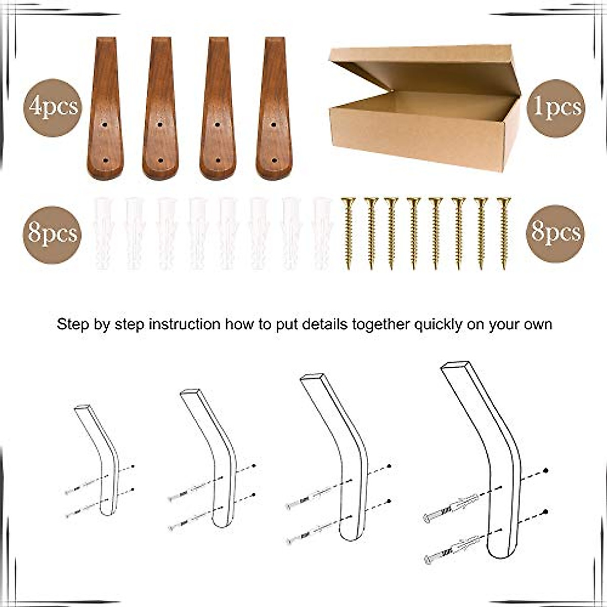 4 Pcs Wooden Coat Hooks- Wall-Mounted Wood Wall Hanger Simple Modern V Shape Handmade Craft Coat Rack for Hanging Coats Hats Bags Towels