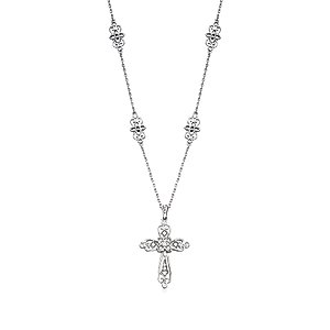 Ross-Simons 0.25 ct. t.w. Diamond Openwork Cross Pendant Necklace in Sterling Silver. 16 inches