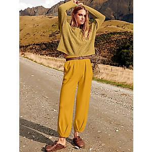 ANRABESS Women's Two Piece Outfits Long Sleeve Knit Top Fall Sweater Set Oversized Pants Tracksuit Lounge Sets Yellow Medium