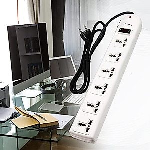 KRIEGER Universal Power Strip AC 220-240V Surge Protector With Heavy Duty German Schuko Plug For Computer, Printers, 6 Universal AC Outlets - Type E/F