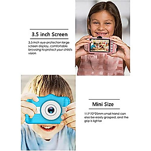 Kids HD Digital Camera - Children Camera 3.5Inch Screen Rechargeable Front and Back Double Lens 2MP for Boys Girls 3-10 Year Old