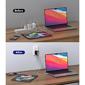65W USB C Fast Charger Cube, 3-Port GaN Multi Type C Charging Station Hub, PD3.0 USB C Wall Charger Power Adapter Block Plug for iPhone 11/12/13/14/15/Pro Max, MacBook Pro, iPad, Laptops