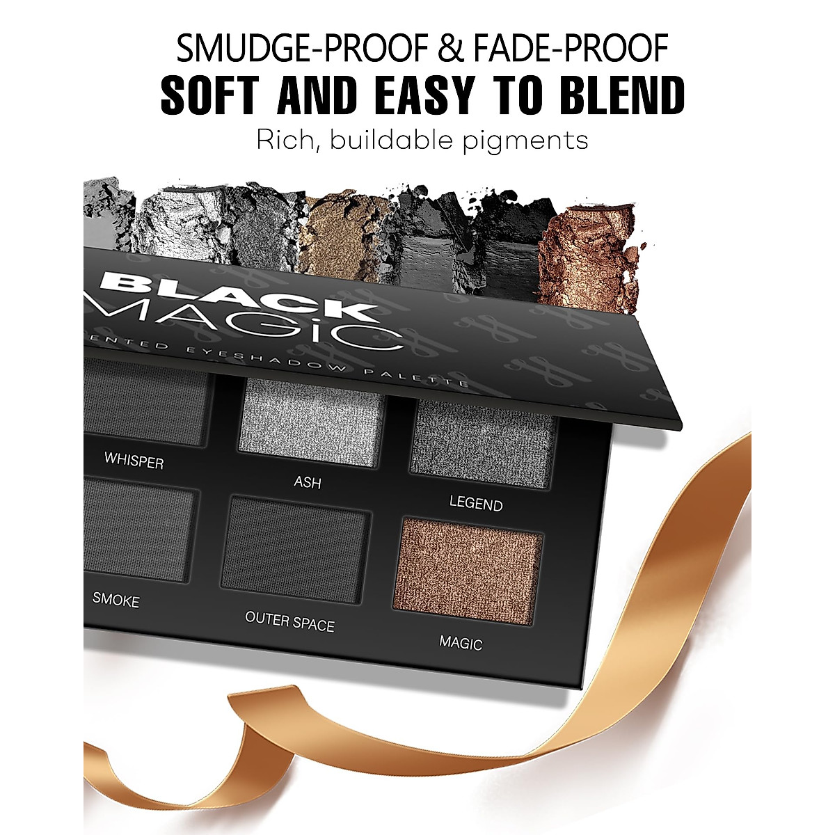 HOOMUSS Black Smoky Eye Shadow Palette 8Color, Dark Grey Smokey Eyeshadow for Goth Makeup, Black Silver White Gray Shade for Halloween, Pigmented & Long Lasting (Black)