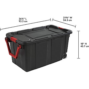 JALCH 40 Gallon Industrial Plastic Tote with Wheels, Black, 2-Pack