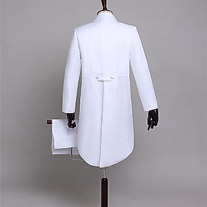 Men's Formal Peak Lapel Tailcoat Classic Magic Show Costume Jacket Tuxedo Party Dinner Swallowtail Tux Suit Coat (White,Medium)