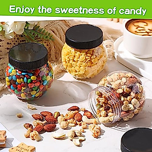 Tradder 24 Pcs Plastic Candy Jars with Lids 8.5 oz Side Cookie Jar Bulk Kitchen Counter Clear Cookie Container Wide Mouth Candy Storage Jars for Candy Buffet Table Coffee Canister Party Laundry Holder