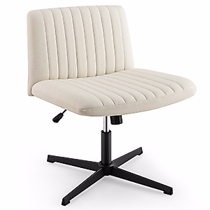 COSTWAY Criss Cross Legged Chair, Modern Armless Desk Chair w/Wide Seat & 120°Rocking, Height Adjustable Computer Task Chair No Wheels, Padded Swivel Vanity Chair for Home Office (Beige)