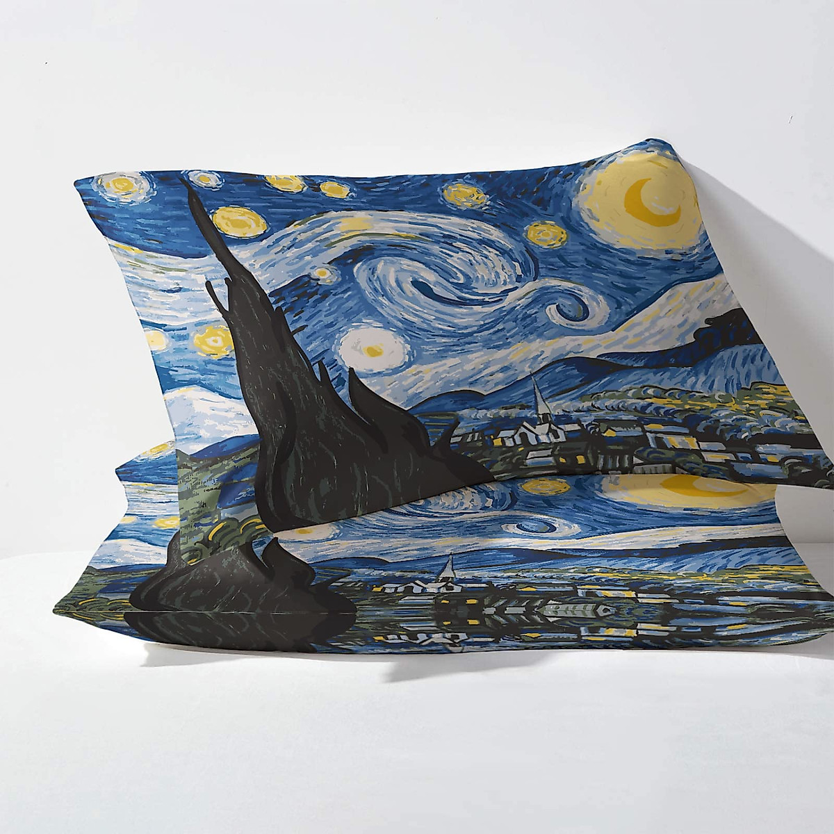 zcwl Impressionism Duvet Cover Queen Size | Starry Night Bedding Set | 3 Piece | Soft Microfiber Patterned Comforter Cover with Zipper Ties & 2 Pillowcases | Impressionism Bedroom & Room Decor