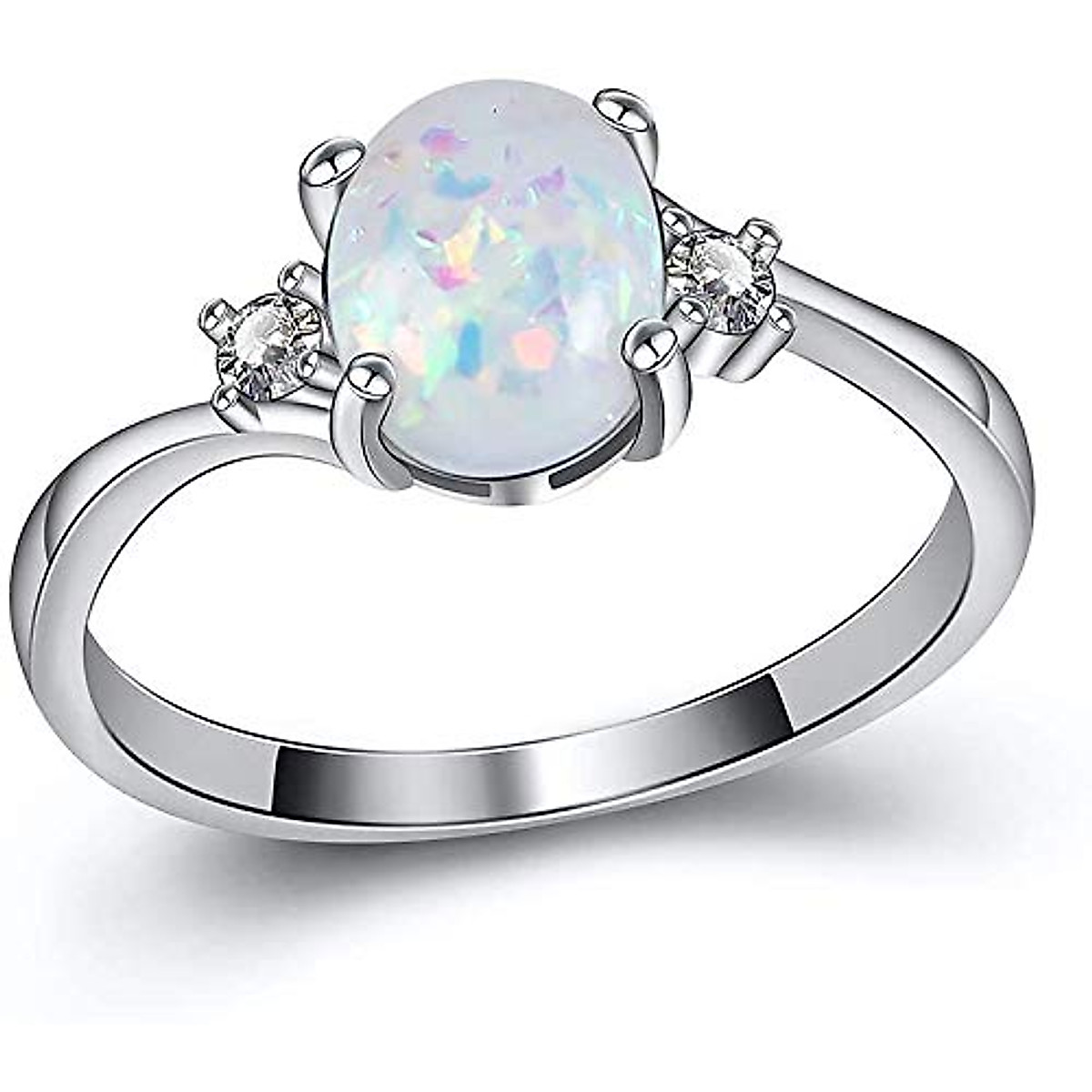 XINSHUN Exquisite Women's 925 Sterling Silver Ring Oval Cut Fire Opal Diamond Jewelry Birthday Proposal Gift Bridal Engagement Party Band Rings (White 6)