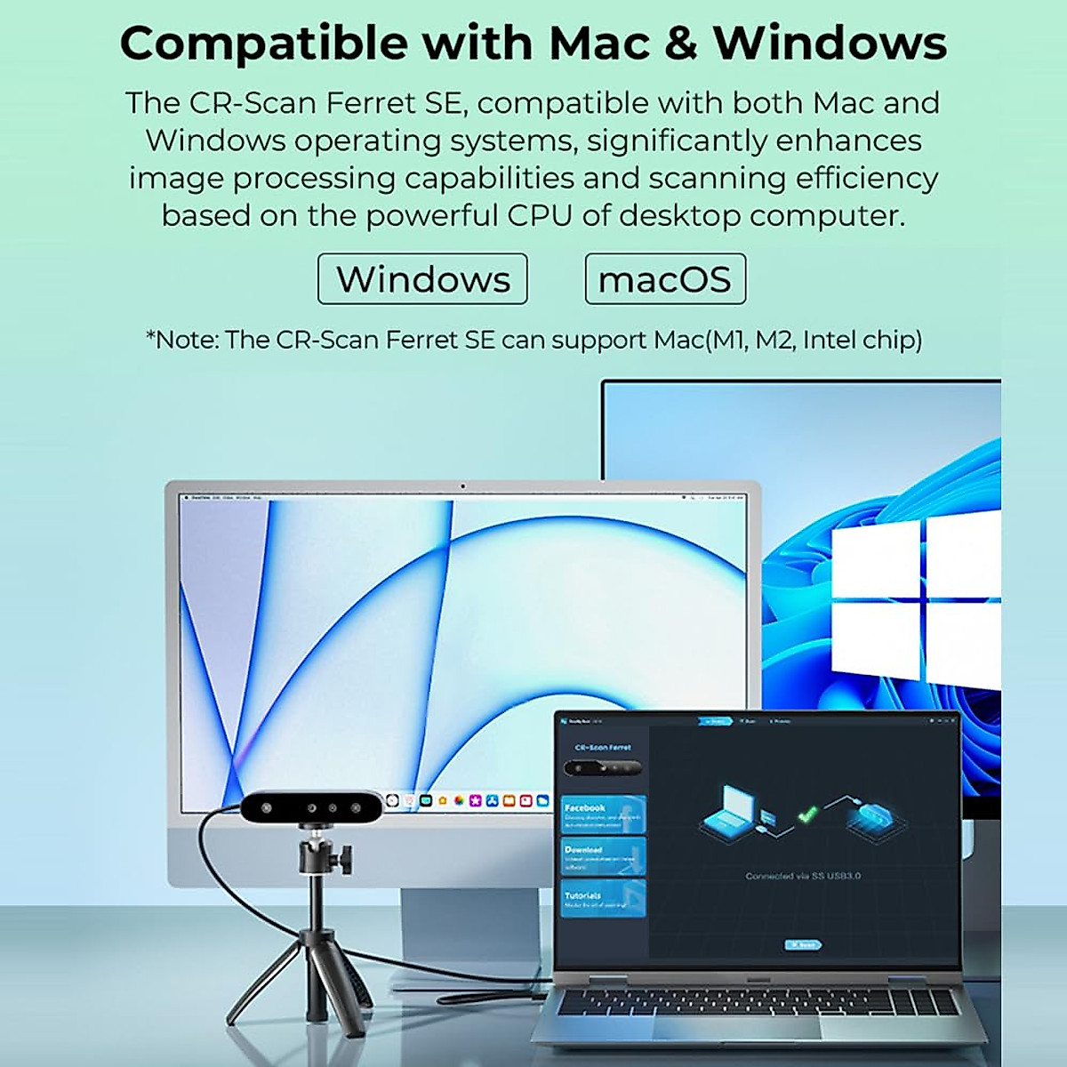 CR-Scan Ferret SE Scanner Portable and Handheld 30fps Scaning Speed 0.1mm Accuracy ASIC Chipset Dual Mode Scanning with 30fps Scan Speed Dual Mode Scanning Support Full Color Scan for