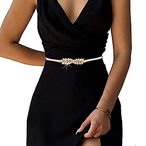 COSYDAYS Women Gold Belt for Dress Leaf Waist Belt Skinny Metal Waist Chain Leaves Dress Belts Waistband Jewelry (B)