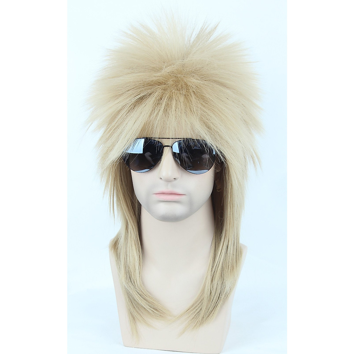 Topcosplay Adult 70s 80s Halloween Costumes Wig Rocking Dude Wig Punk Metal Rocker Disco Mullet Wig (Blonde)