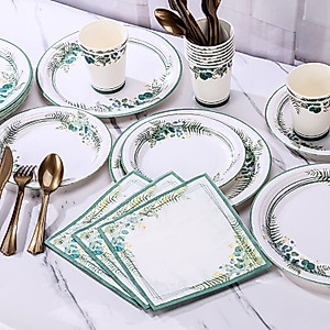 Decodinli 100 PCS Greenery Party Supplies, Greenery themed Disposable Plates and Napkins for Bridal Shower Decorations, Birthday, Baby Shower, Gender Neutral, Serves 20