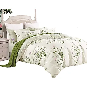 Swanson Beddings Graceful and Reversible Floral Print 3-Piece 100% Cotton Bedding Set: Duvet Cover and Two Pillow Shams (Queen)