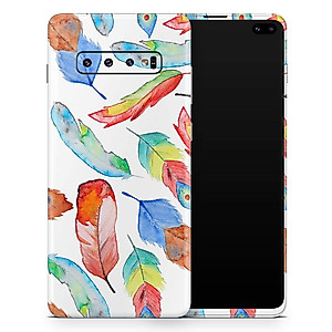 DesignSkinz Vibrant Colorful Brushed Feathers Protective Vinyl Decal Wrap Skin Cover Compatible with The Samsung Galaxy S20 (Screen Trim & Back Glass Skin)