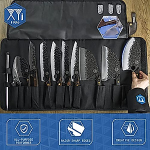 XYJ Professional Chef Knife Set with Bag Japanese Kitchen Knives Serbian Meat Cleaver for Camping Outdoor