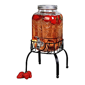 Estilo Glass Drink Dispenser w/Stand for Parties - 1 Gallon Glass Jar Beverage Dispenser w/Stand - Glass Water Dispenser Countertop for Weddings, Sun Tea Jar, Laundry Detergent & Lemonade Dispenser