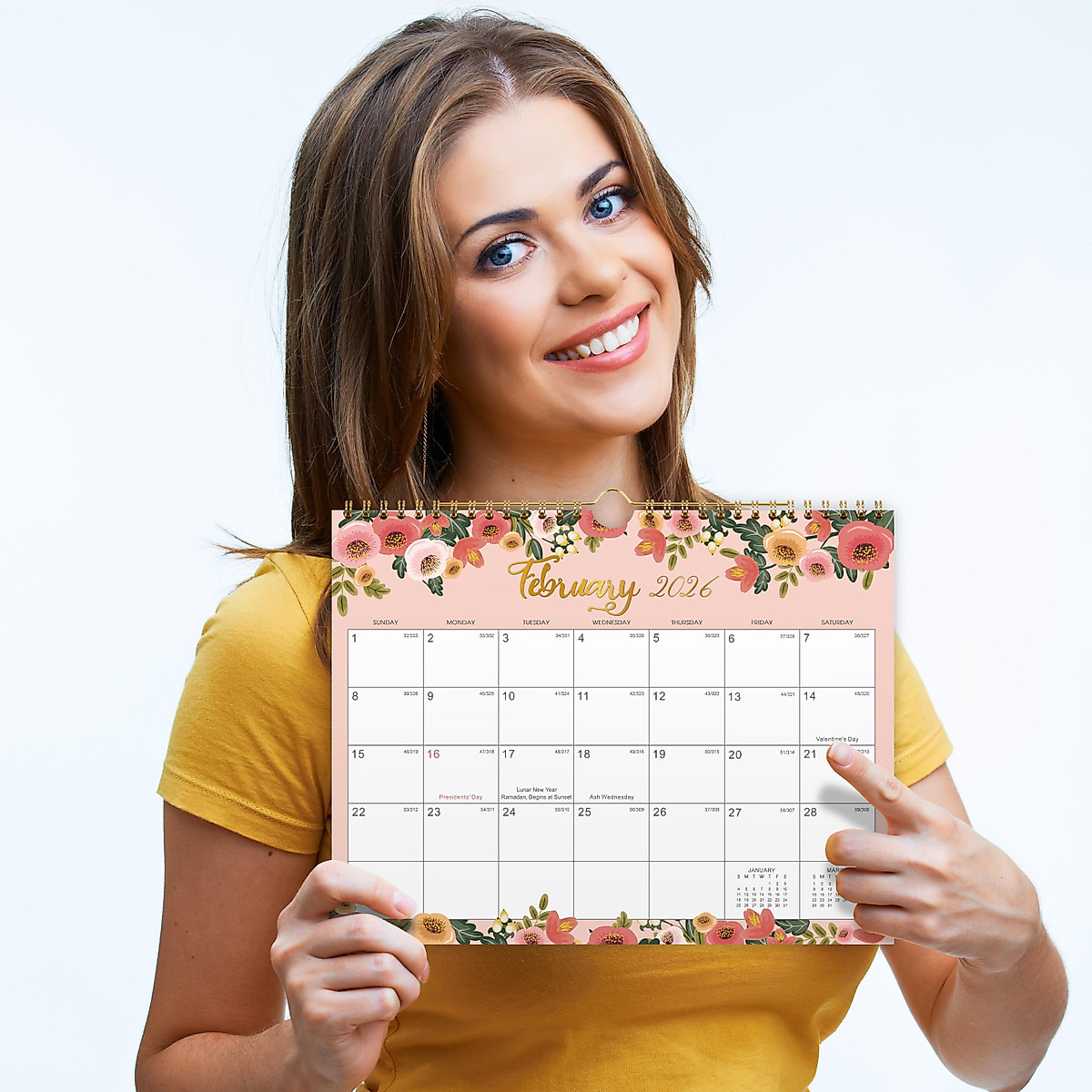 2023-2024 Wall Calendar - 18 Monthly Calendar 2023-2024, February 2023 - June 2024, 11" x 8.5", Twin-Wire Binding + Hanging Hook + Thick Paper + Unruled Blocks with Julian Dates - Floral