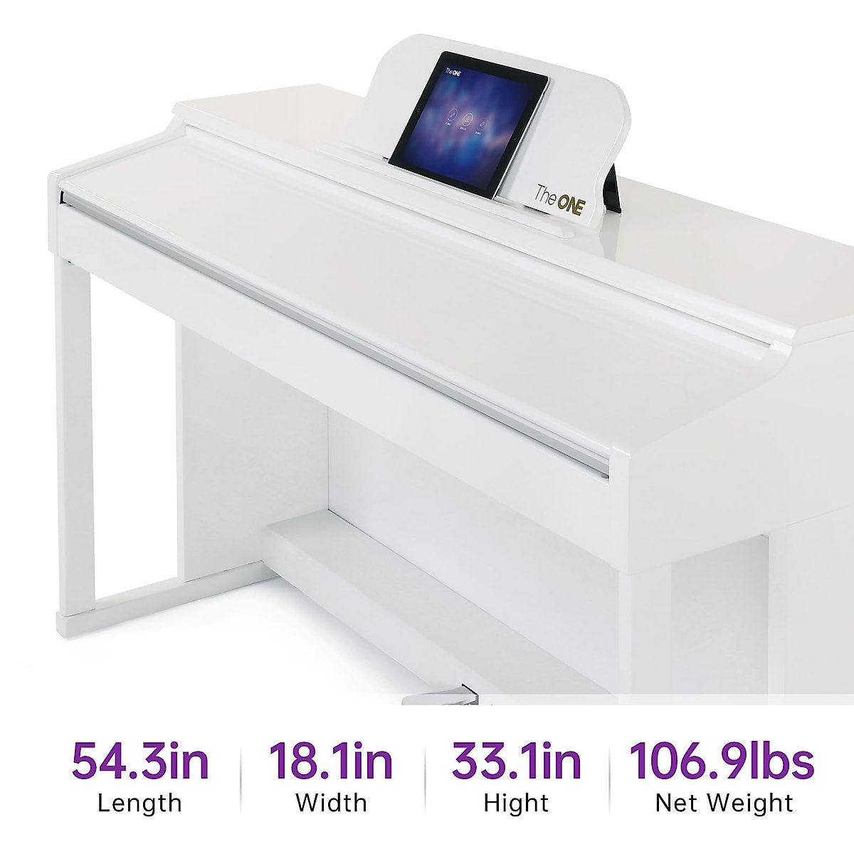 The ONE Digital Piano with Lighted-up Teaching Keys, Piano Keyboard 88 Keys with Hammer Action for Beginner/Professional, Full Size Weighted Keyboard with Piano Stand/3-Pedal Unit/APP, White