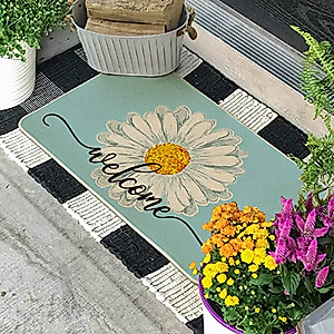 Artoid Mode Blue Daisy Welcome Decorative Doormat, Seasonal Low-Profile Rug Switch Mat for Indoor Outdoor 17x29 Inch