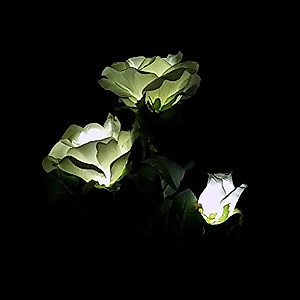 Rose Flower Solar Light, 3 Head White Rose Flower Solar Light Led Decorative Outdoor Lawn Lamp Home Garden Fake Flower Night Light-White