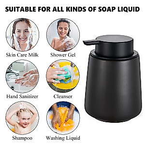 12Oz Black Foaming Soap Dispenser - Ceramic Foam Hand Soap Dispenser Set with Easy-to-Press Pump, Refillable Liquid Dish Soap Dispenser for Bathroom and Kitchen, 2 Pack