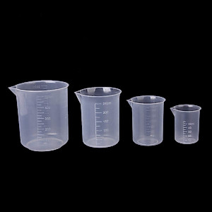 ULTNICE Plastic Beaker Measuring Cup Labs Plastic Graduated Beakers 50ml 150ml 250ml 500ml -Pack of 4