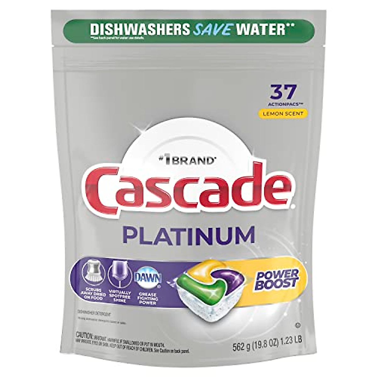 Cascade Platinum Boost Dishwasher Pods, Actionpacs Dishwasher Detergent, Lemon, 37 Count & Tide Pods Laundry Detergent Soap Pods, Original Scent, 42 Count