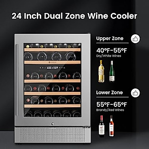 WINEBOSS 24Inch Wine Cooler Refrigerator, 46 Bottle Dual Zone Built-in Under Counter Freestanding Wine Fridge Cooler with Upgrade Compressor Tempered Glass Door Lock, Wine Cellar for Kitchen Bar