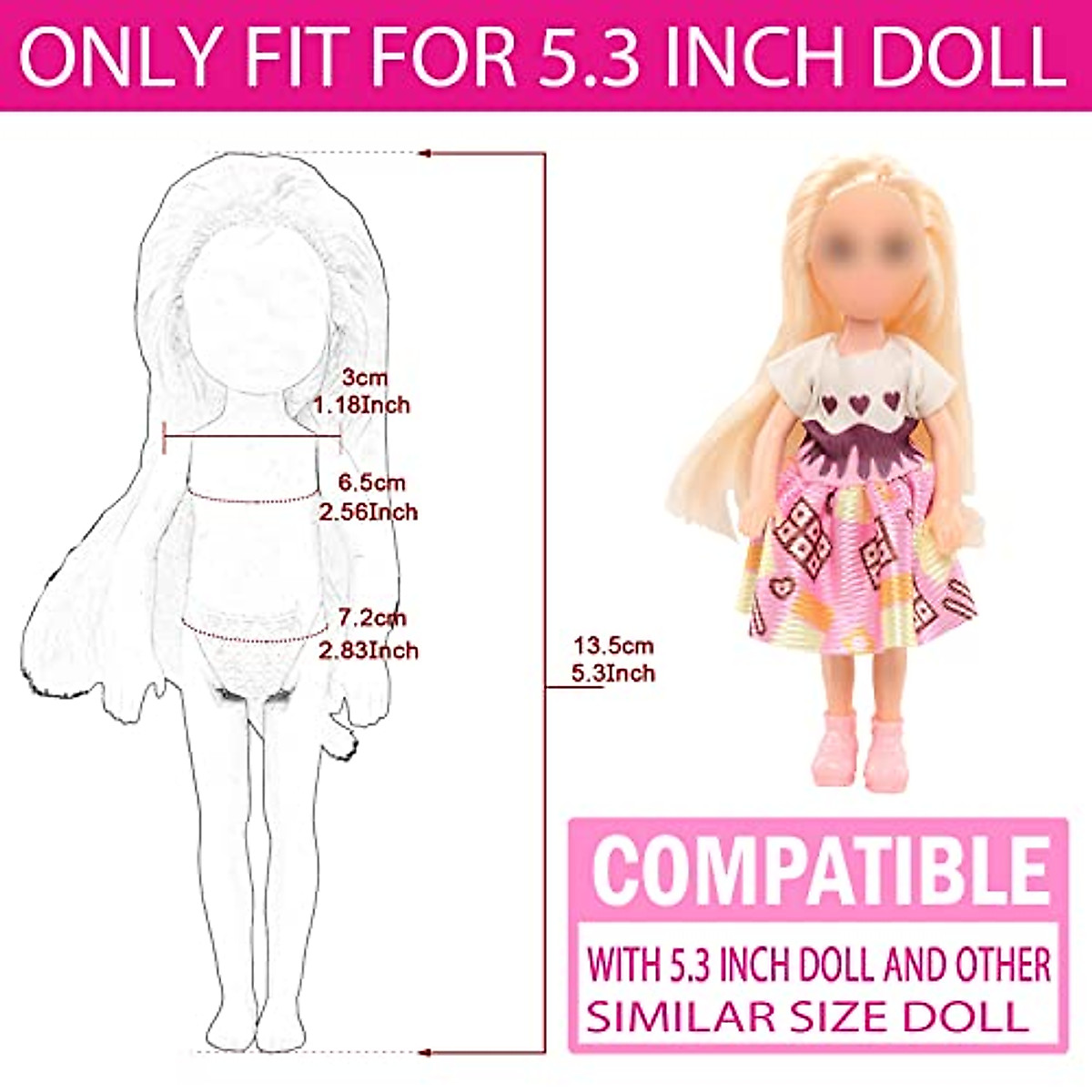 5.3 inch Doll Clothes and Accessories 6 Beach Swimsuits 3 Dresses with 2 Swimming Rings 2 Drinks 2 Hats 2 Glasses 2 Shoes for 5.3 Inch Doll