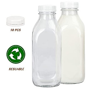 Moretoes 5pcs 32oz Glass Milk Bottles with Lids Glass Juice Bottles Reusable Clear Containers for Milk Juice Milkshake Honey Jam