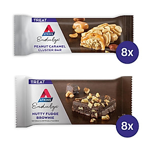 Atkins Endulge Treat Variety Pack, Nutty Fudge Brownie Bar & Peanut Caramel Cluster, Keto Friendly, 16 Bars (8 Each Flavor)