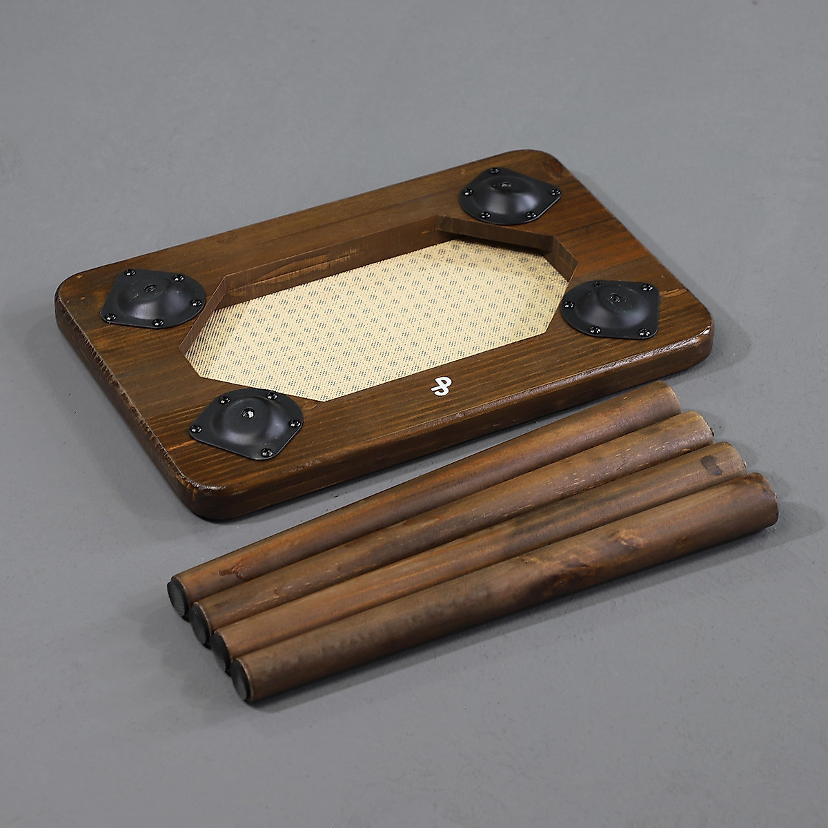 [PJ Collection] Natural Rattan Top Wood Stool, with Portable and Detachable Legs, Handcrafted Wood Stool, Lightweight Stool, Hand Woven, Comfortable Support (Rectangle, Walnut Wood)