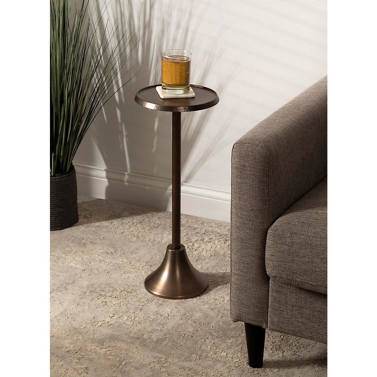 Kate and Laurel Sanzo Decorative Modern Pedestal Side Table for Use as Indoor Plant Stand or Bedroom Nightstand, 9x9x23, Bronze