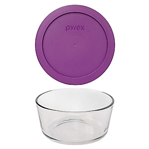 Pyrex (1 7201 4-Cup Glass Dish & (1) 7201-PC 4-Cup Thistle Purple Plastic Lid Made in the USA