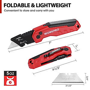 WORKPRO Blue Folding Utility Knife and Red Folding Utility Knife, 18 Extra Blades Included