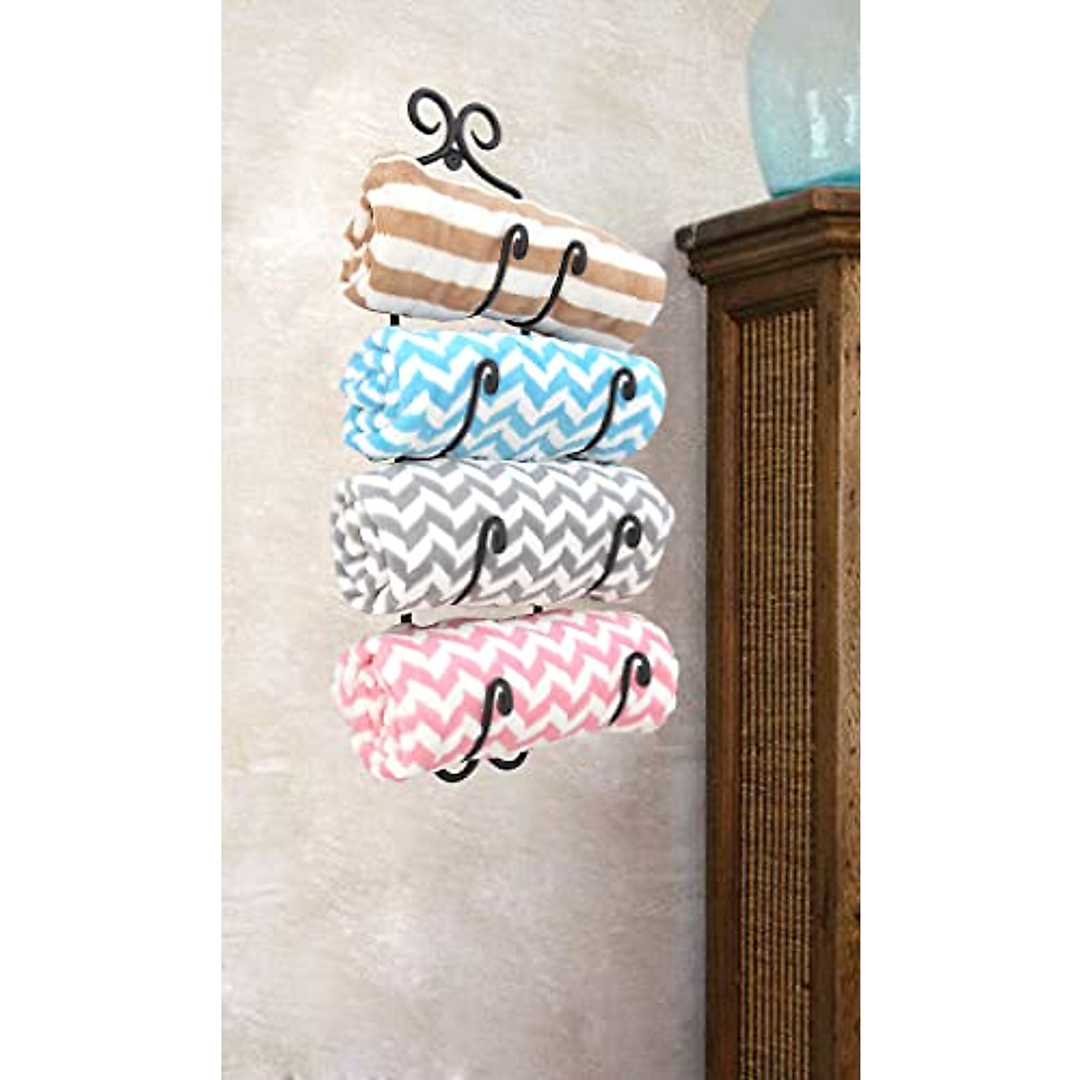 Towel Rack Wall Mounted, Bathroom Decor, Metal Towel & Wine Rack Holder, Storage Shelf for Bath Cloths, Small/Large Towels, Yoga Mat, Foam Roller, Washcloths, Hats, Decor (Black) by The Metal Magician