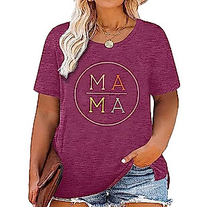 Plus Size Mama Shirt Womens Colorful Mama Letter Printed Oversized T-Shirt Mother's Day Short Sleeve Tops