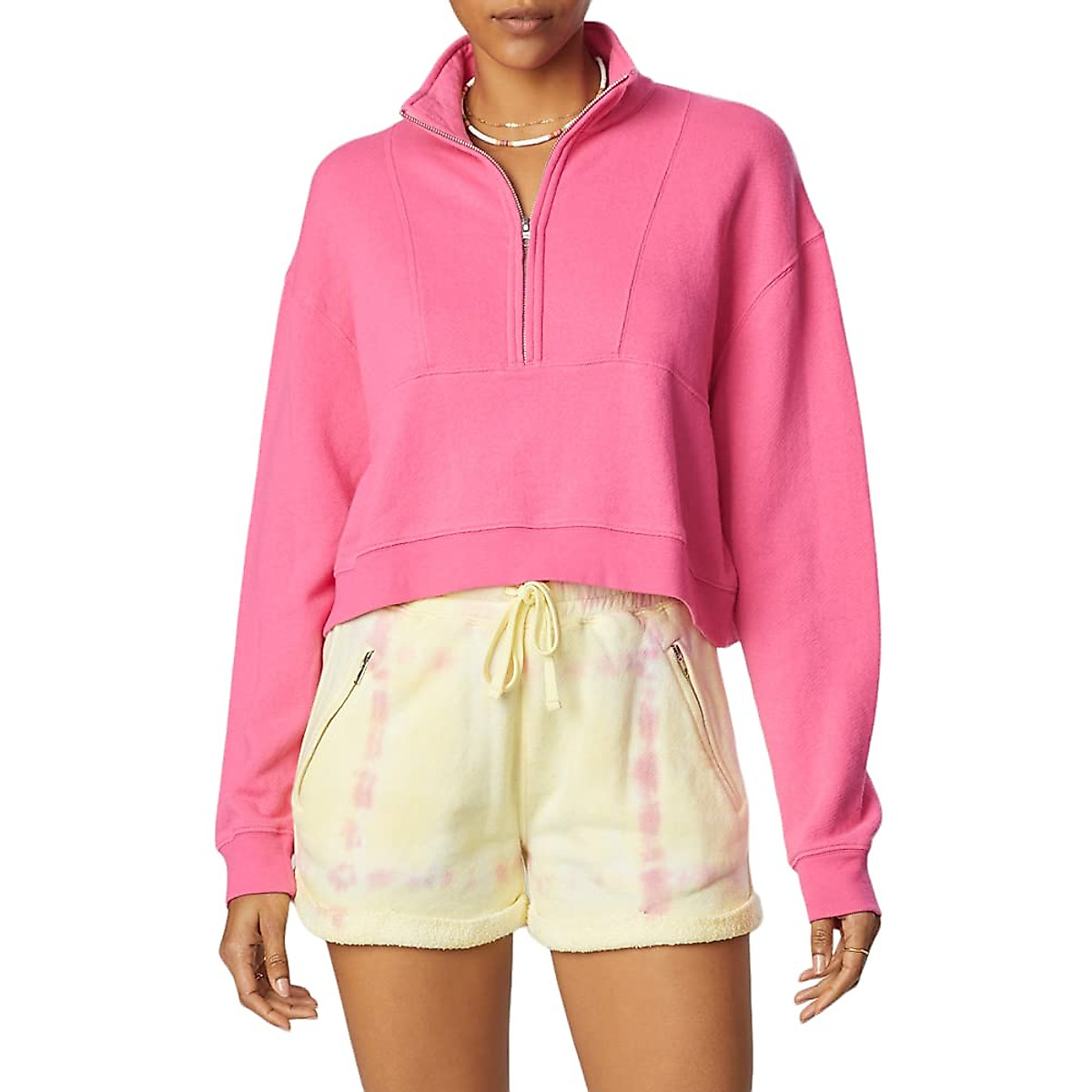 Bandier x Sincerely Jules_The Holly Half Zip Sweatshirt Bright Rose-XL