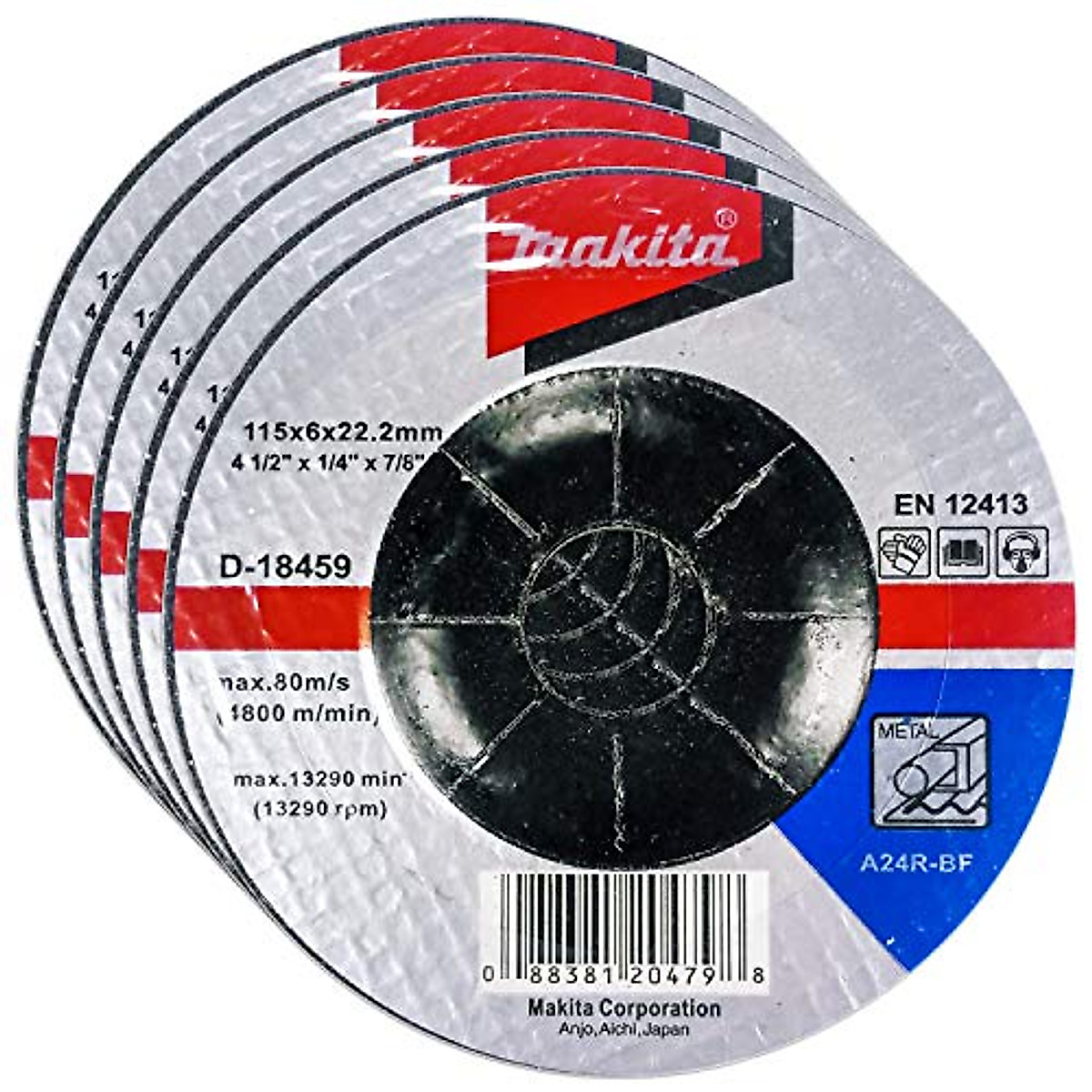 Makita 5 Pack - 4.5" Grinding Wheel For Grinders - Aggressive Grinding For Metal - 4-1/2 x 1/4 x 7/8-Inch