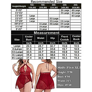 Avidlove Plus Size Lingerie for Valentines Women Lace Babydoll Chemise Nightgown Mesh Nightwear Side Slit Nightie L~4XL (Wine Red, XXX-Large)