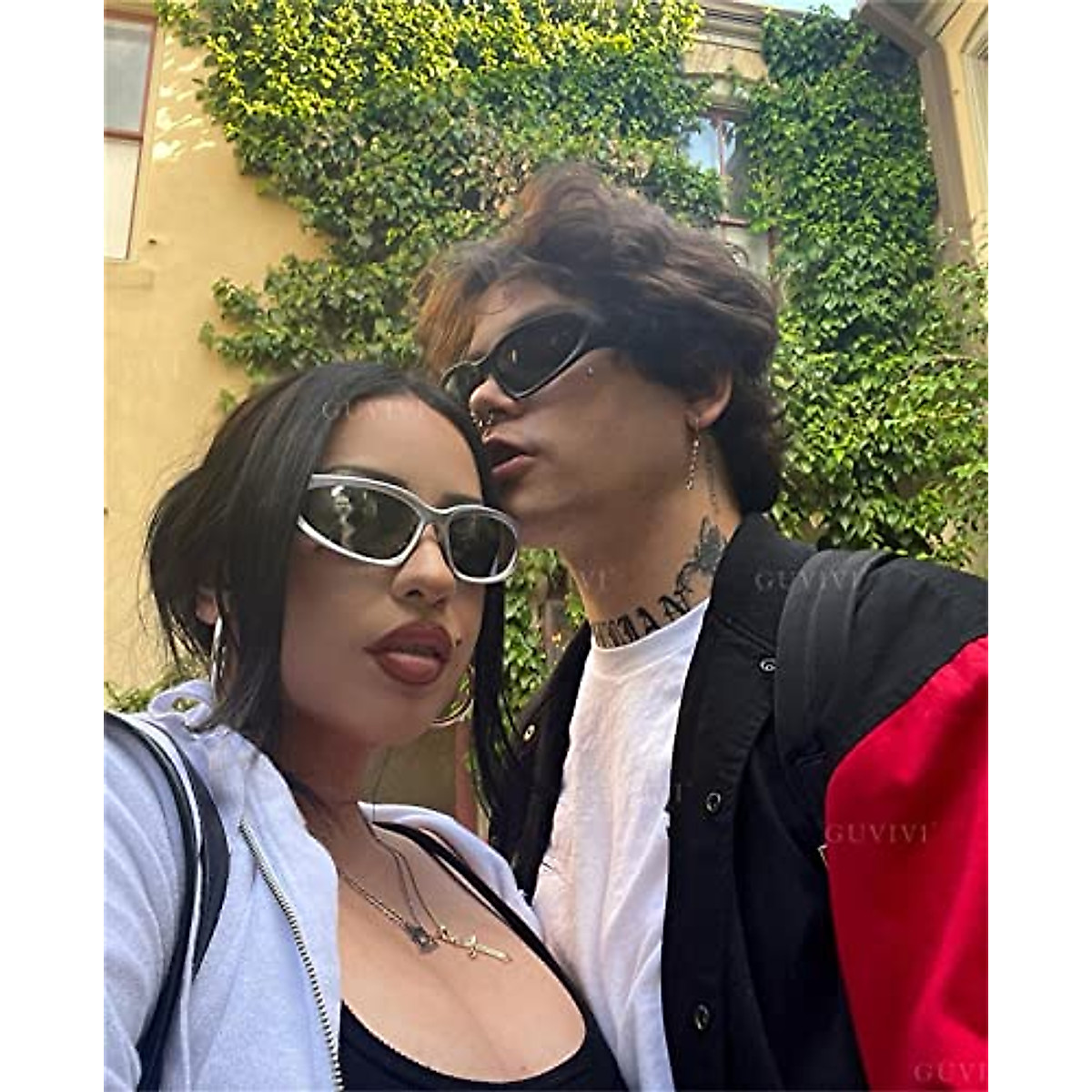 GUVIVI Wrap Around Fashion Sunglasses for Men Women 2 Pack Swift Oval Gold Sunglasses Futuristic Shades Glasses Eyeglasses