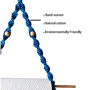 Blue Macrame Paper Towel Holder Wall Mount for Kitchen and Bathroom Decor ,Boho Paper Towel Hanger ,Toilet Paper Towel Hanging