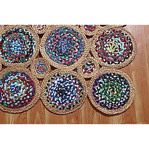 CASAVANI Scalloped Chindi Cotton Area Rug - Geometric Beige & Multicolor Hand Woven Braided Rug Best Uses for Living Room, Bedroom, Kithchen, 2.6x4 2.6x8 (C123, 4x6)