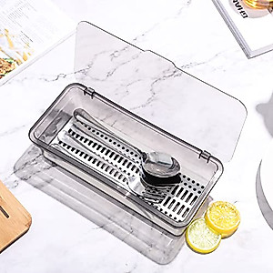 DOITOOL Flatware Tray with Lid and Drainer Kitchen Drawer Organizer, Kitchen Cutlery Tray and Utensil Drawer Organizer with Cover, Countertop Silverware Storage Container, 2.8x10x3.9