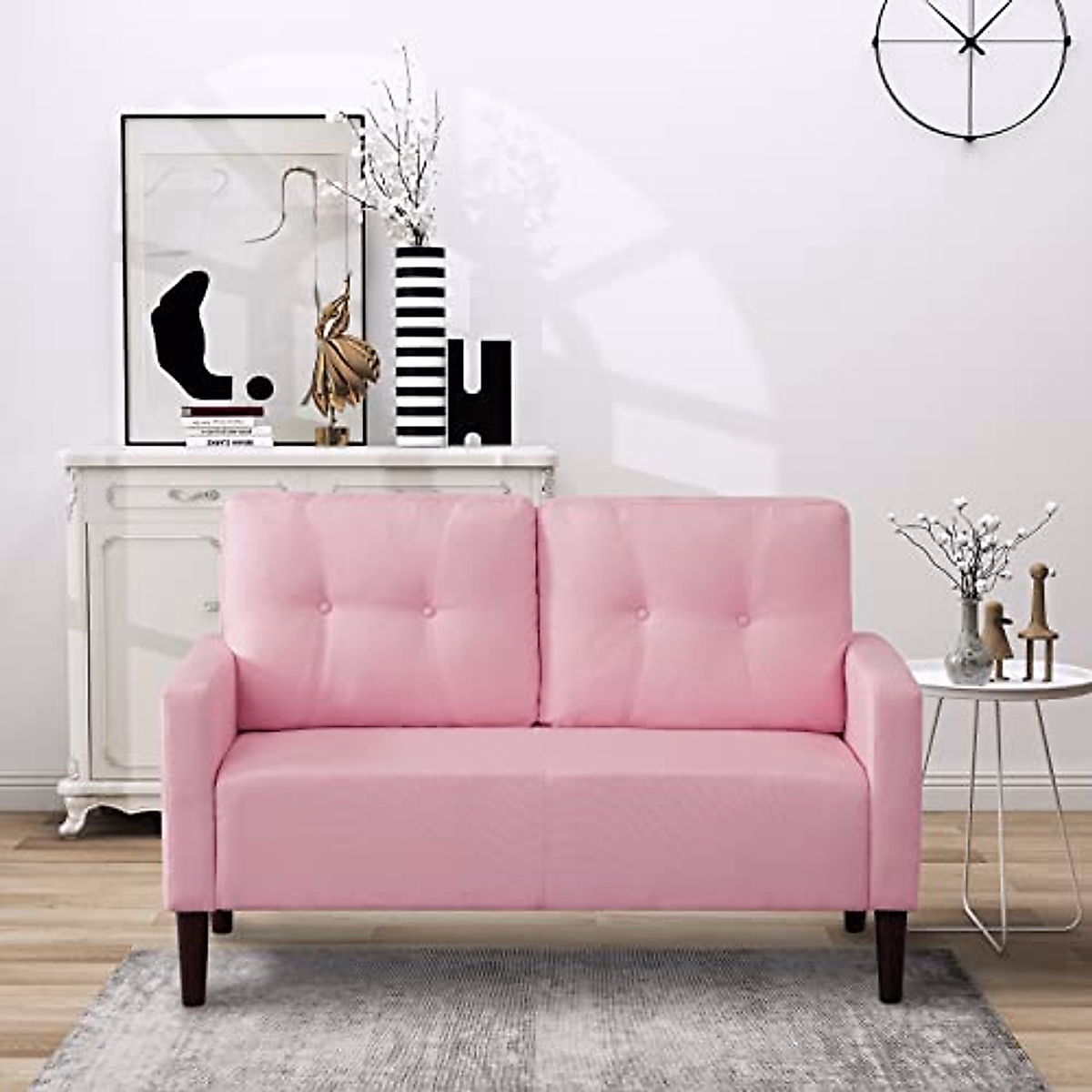 Msaleen Small Sofa Mini Couch Loveseat – Pink Couch Accent Sofa Button Tufted Couch, Mid Century Small Loveseat 2-Seater Contemporary 52" Modern Sofas Mini Couches for Small Spaces Pink Minisofa