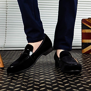 JITAI Men's Penny Loafers Moccasin Driving Shoes Slip On Flats Dress Shoes, Black/Button, 11 US