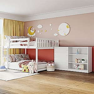 Full Over Full Bunk Bed with Storage Drawers and Shelves Wood Floor Bunk Beds with Cabinet for Kids Girls Boys, Teens, Adults, White